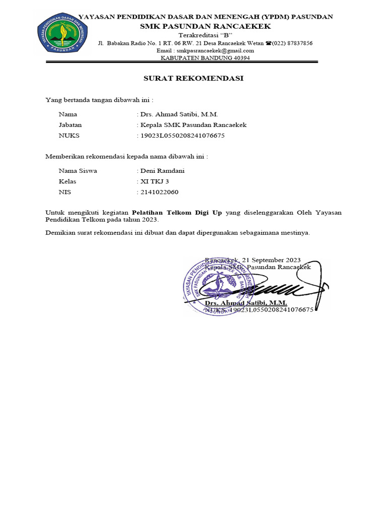Rekomendasi Deni Ramdani untuk Pelatihan | PDF