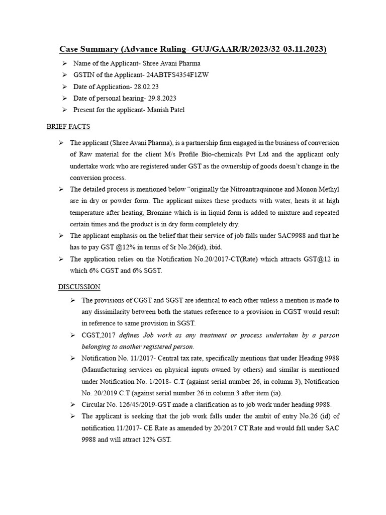 Case Summary Advance Ruling | PDF | Physical Sciences | Government Finances