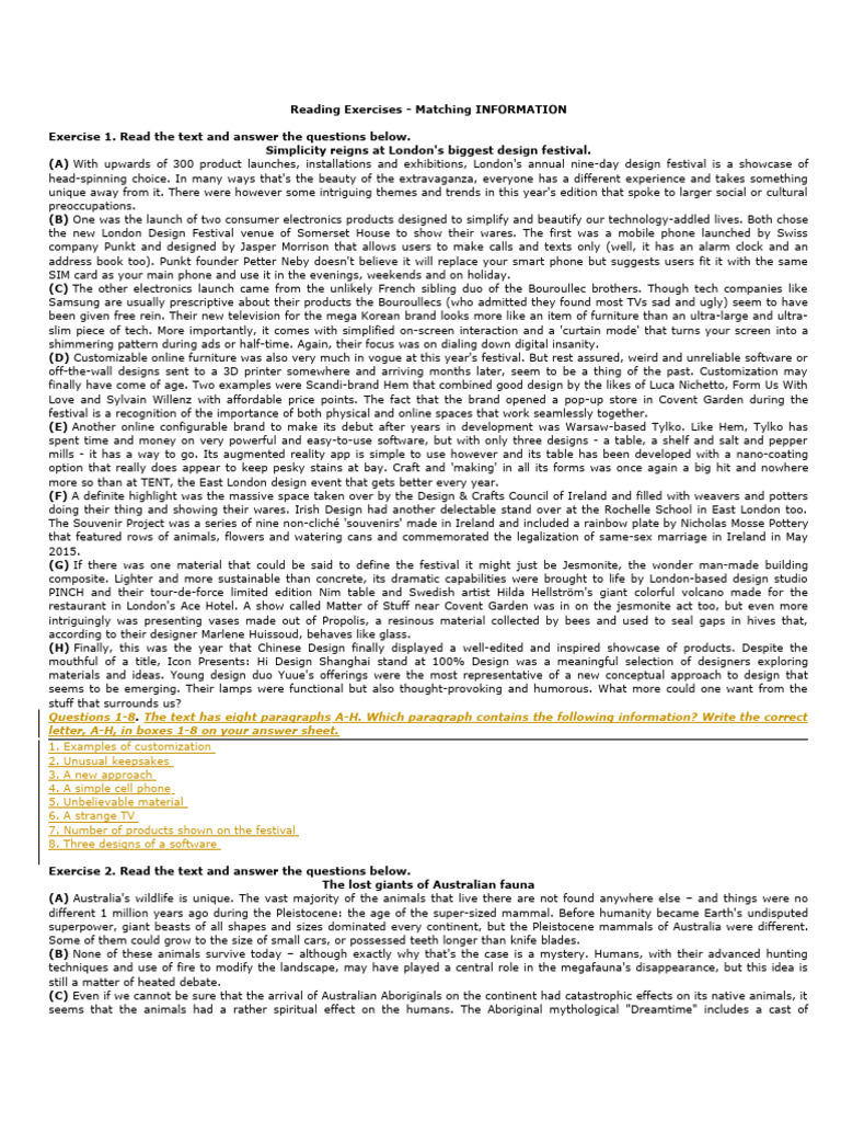 Matching Information Exercises | PDF