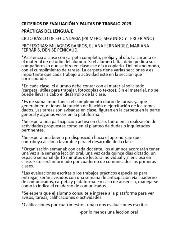 Criterios y Pautas PDL 2023 Ciclo Básico | PDF | Evaluación | Aprendizaje