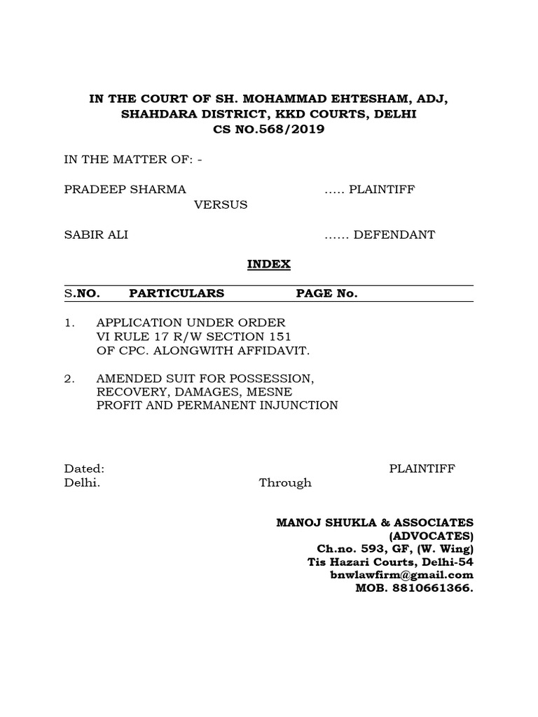 Amendment Application Under CPC Rules | PDF | Lawsuit | Affidavit