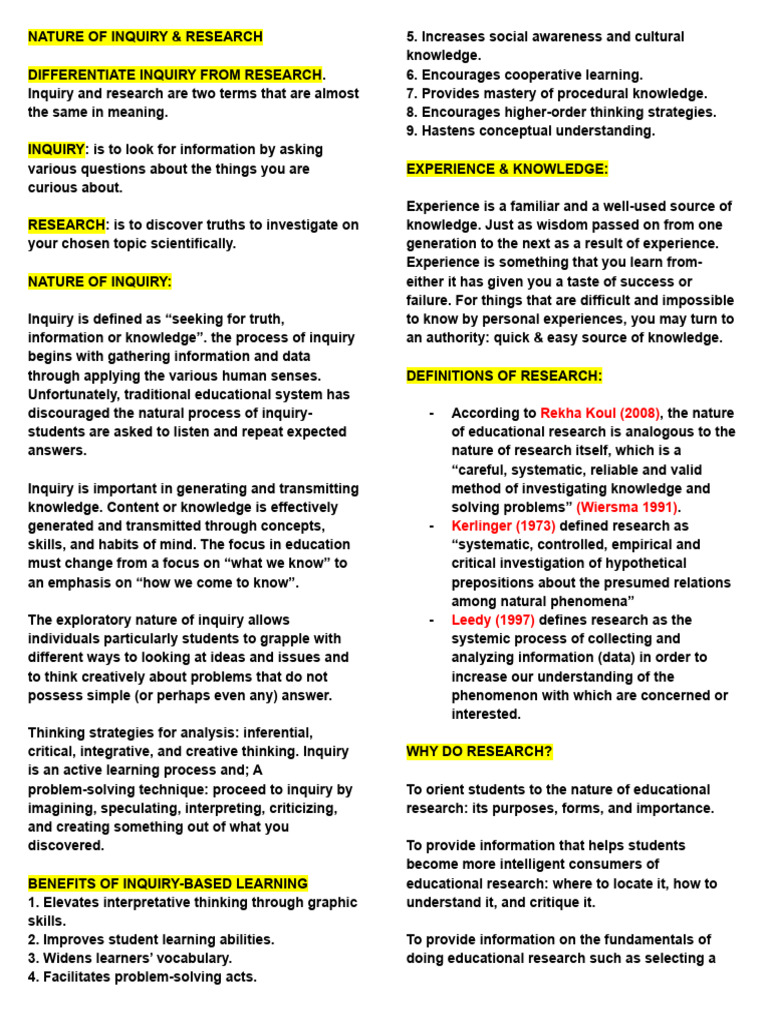 Inquiry vs. Research: Key Differences Explained | PDF | Knowledge | Inquiry