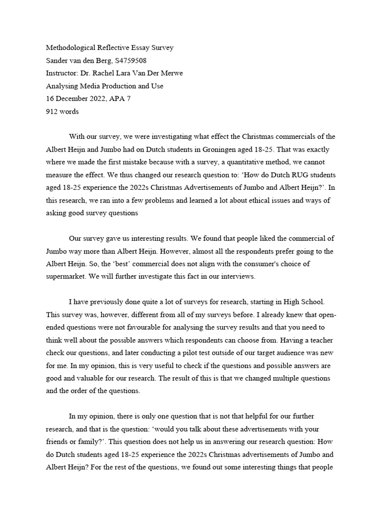 Methodological Reflective Essay Survey | PDF | Cognition | Human ...
