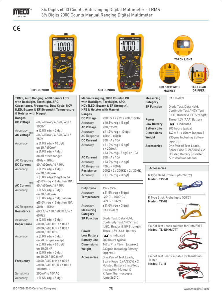 312 Digits 2000 Counts Manual Ranging Digital Multimeter Model 603 ...