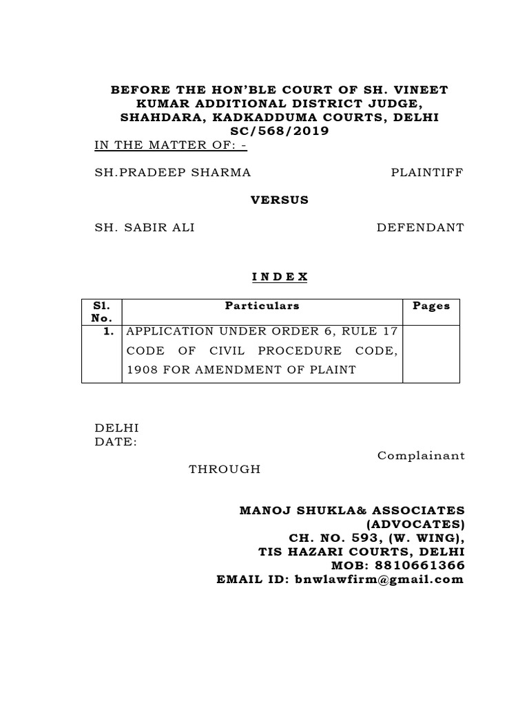 Application for Amendment of Plaint SC/568/2019 | PDF | Lawsuit | Affidavit