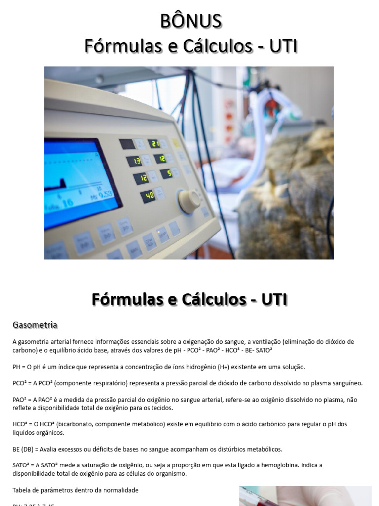 Fórmulas e Cálculos de Gasometria UTI | PDF | Índice de massa corporal ...