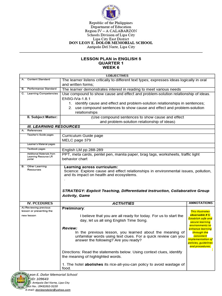 COT-ENGLISH 1st Quarter | PDF | Learning