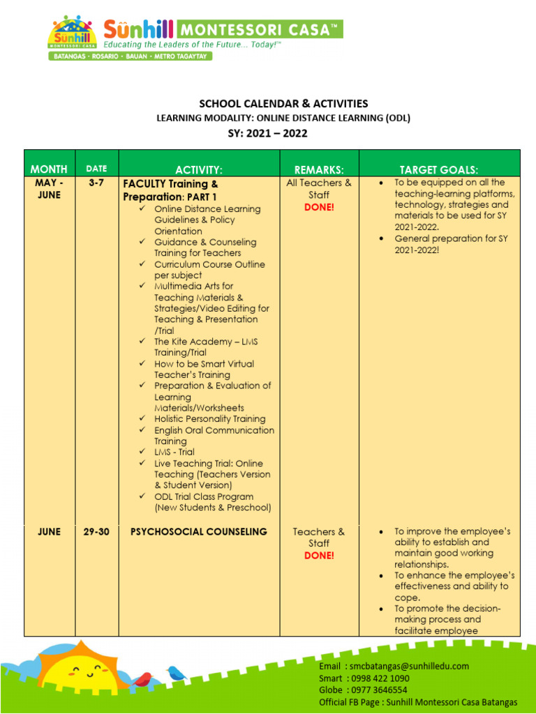 Sunhill ODL School Program & Activity Calendar SY 2021-2022 - FINAL ...