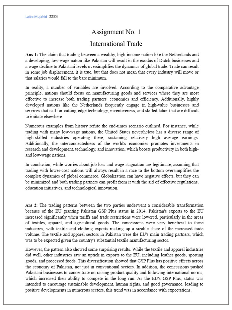 International Trade Assignment 1 | PDF | Economic Growth | Labour Economics