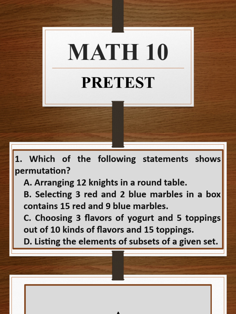 Math 10 Pretest: Permutations & Combinations | PDF | Permutation ...