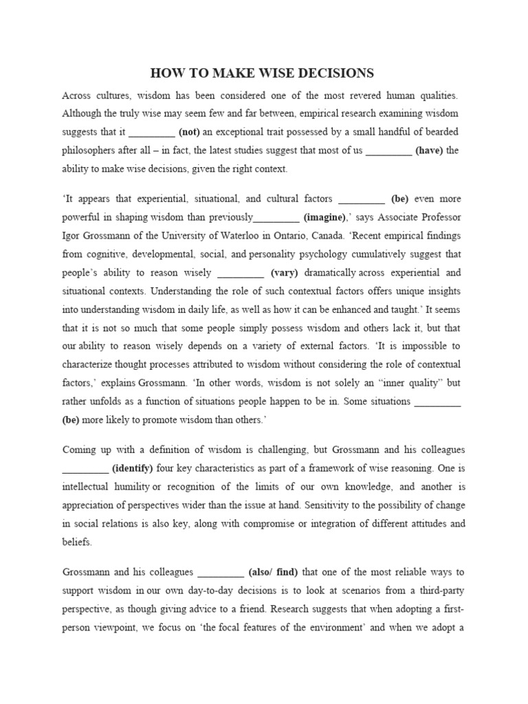 How To Make Wise Decisions | PDF | Wisdom | Reason