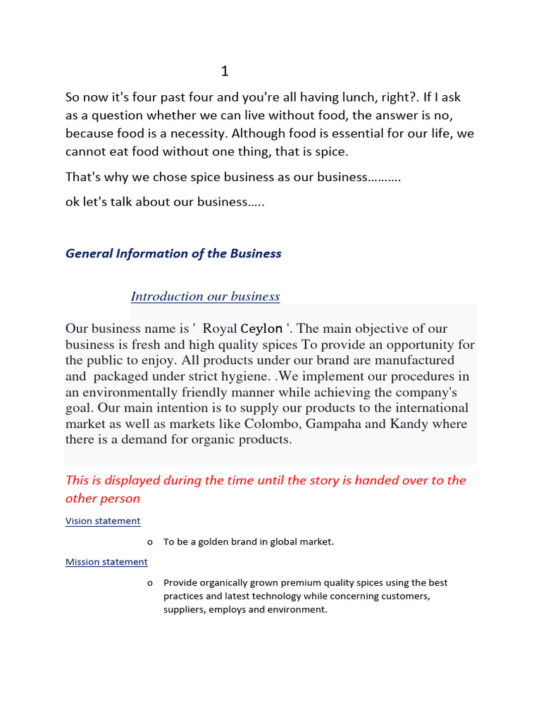 General Information of The Business | PDF | Spice | Expense