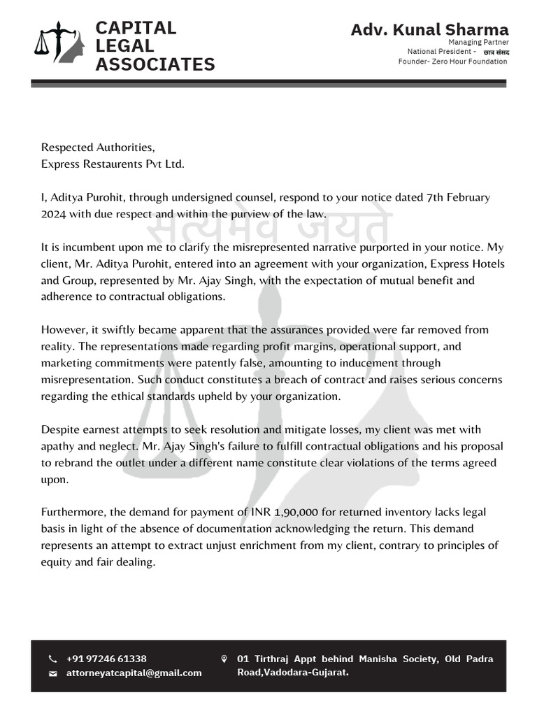 Aditya Purohit Client | PDF | Misrepresentation | Justice Aditya Purohit Client | PDF | Misrepresentation | Justice