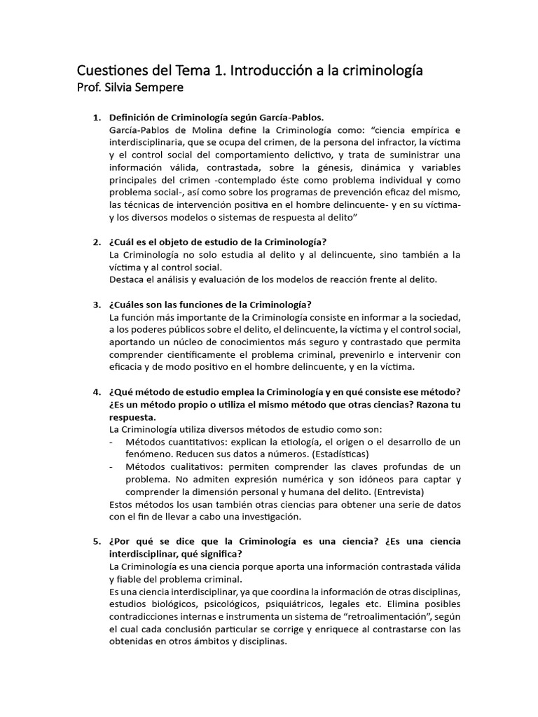 Cuestiones Del Tema 1 | PDF | Criminología | Science