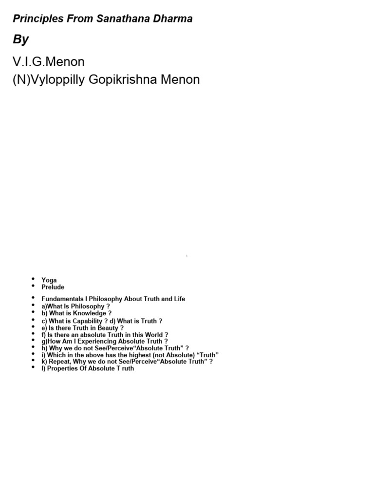V.I.G.Menon - Principles From Sanathana Dharma en | PDF | Yoga | Truth
