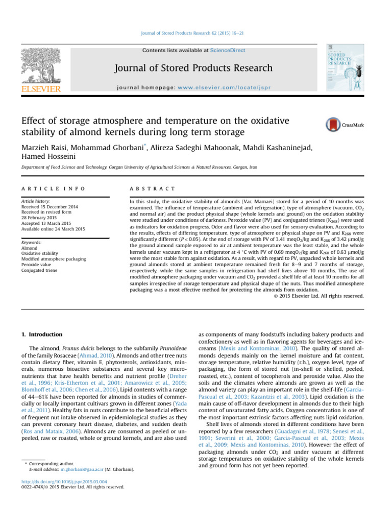Almond Storage: Effects on Oxidative Stability | PDF | Physical ...