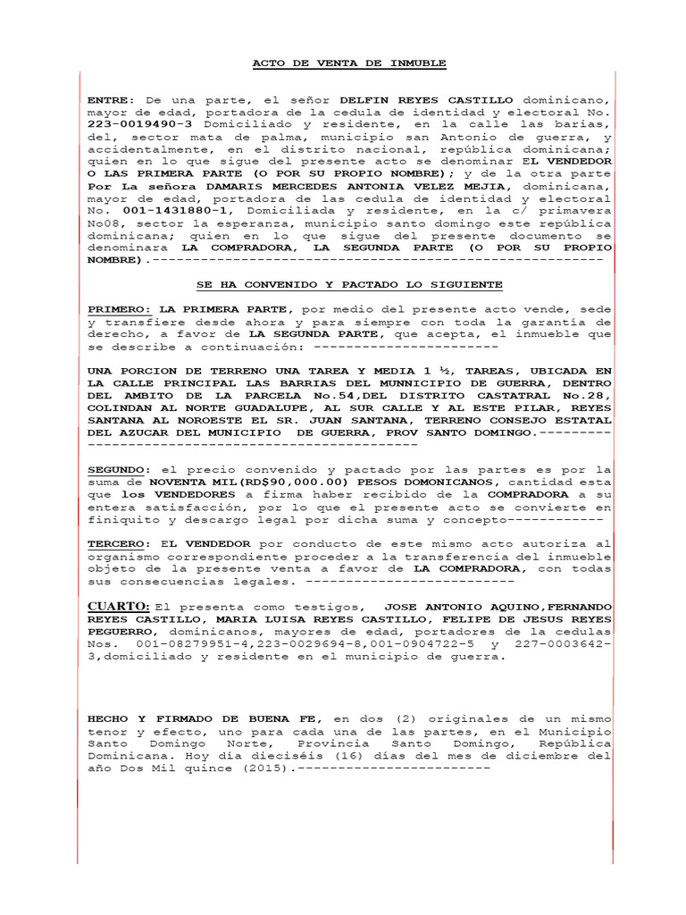 ACTO DE VENTA DE INMUBLE 2 Tarrea | PDF | República Dominicana