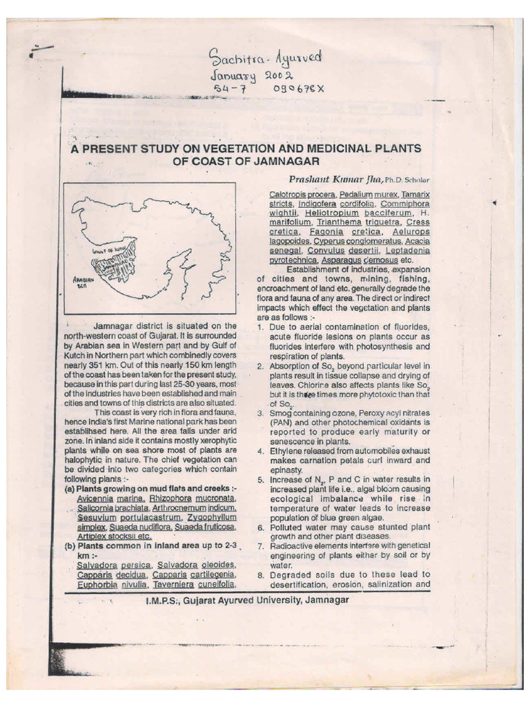 A Present Study On Vegetation and Medicinal Plants of Coast of Jamnagar | PDF