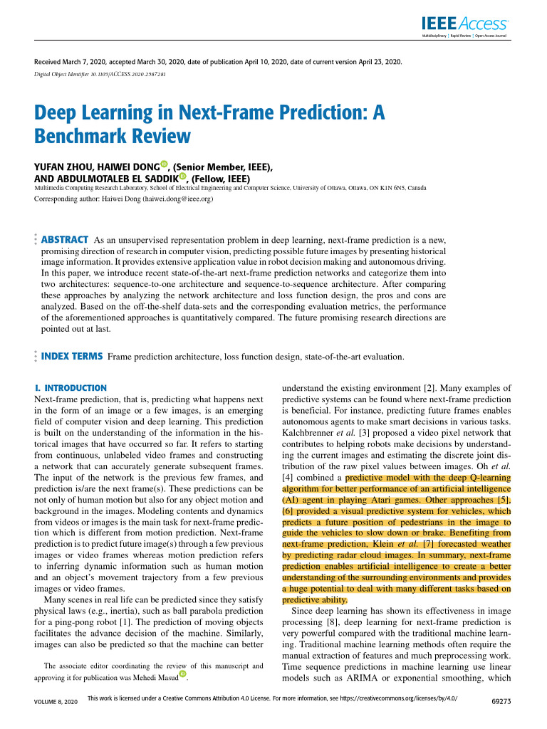 Deep Learning in Next-Frame Prediction A Benchmark Review | PDF | Deep Learning | Data Compression