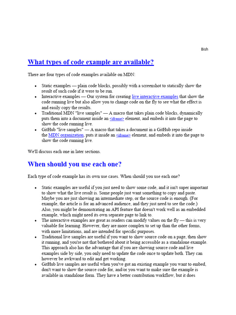 Types of Code Examples on MDN | PDF | Computers