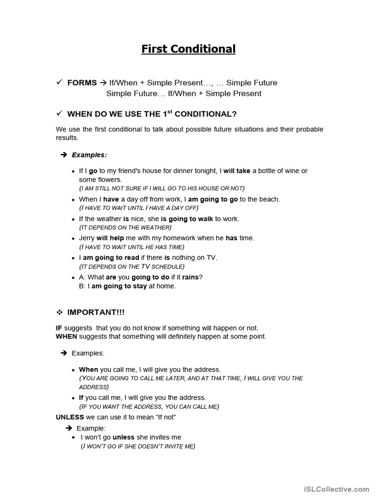 First Conditional Explanation | PDF