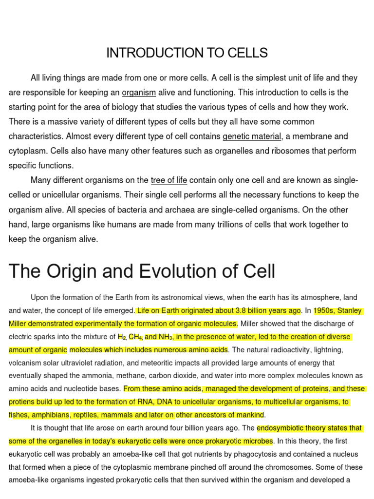 INTRODUCTION TO CELLS - Edited | PDF | Cell (Biology) | Endoplasmic ...
