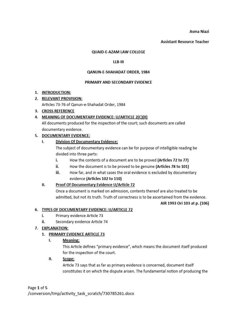 Primary and Secondary Evidence | PDF | Evidence | Document