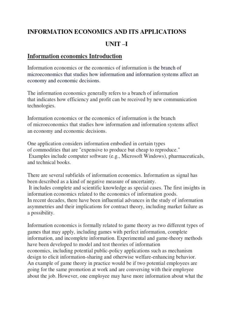 Information Economics and Its Applications Notes | PDF | Information ...