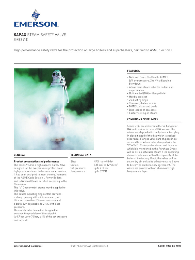SAPAG Series 9100 Safety Valve Overview | PDF | Steel | Valve