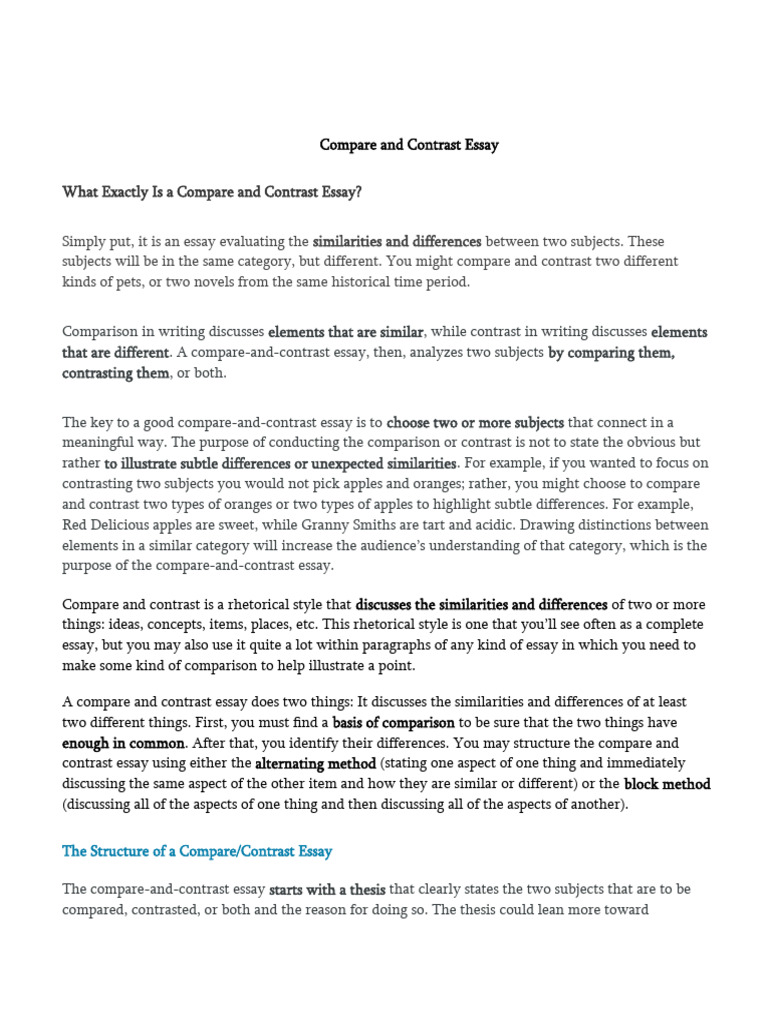 Compare & Contrast Essay Guide | PDF | Cost Of Living | Essays
