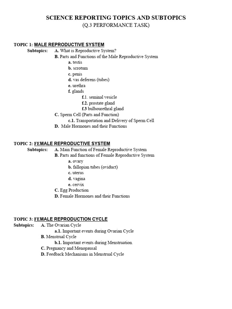 Science Reporting Topics and Subtopics | PDF | Reproductive System ...