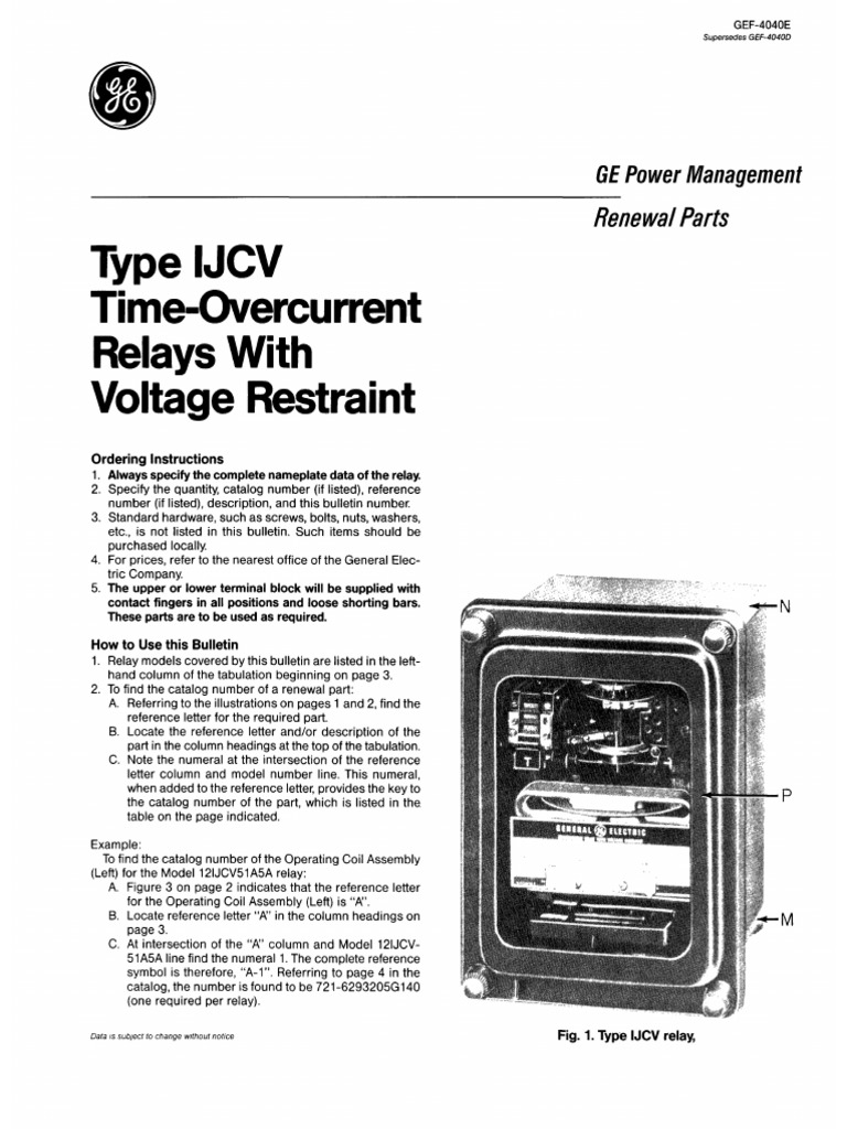 IJCV Time Overcurrent Relays With Voltage Restraint Gef4040 | PDF