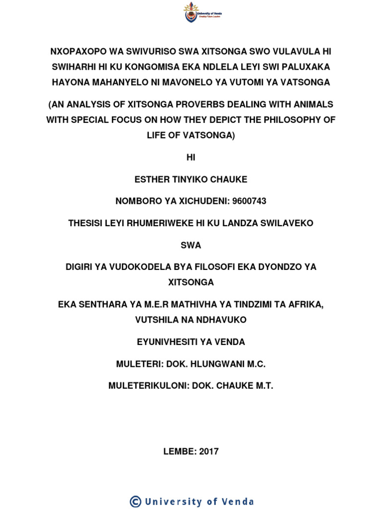 Vatsonga Proverbs & Animal Symbolism | PDF | Southern Africa | Bantu