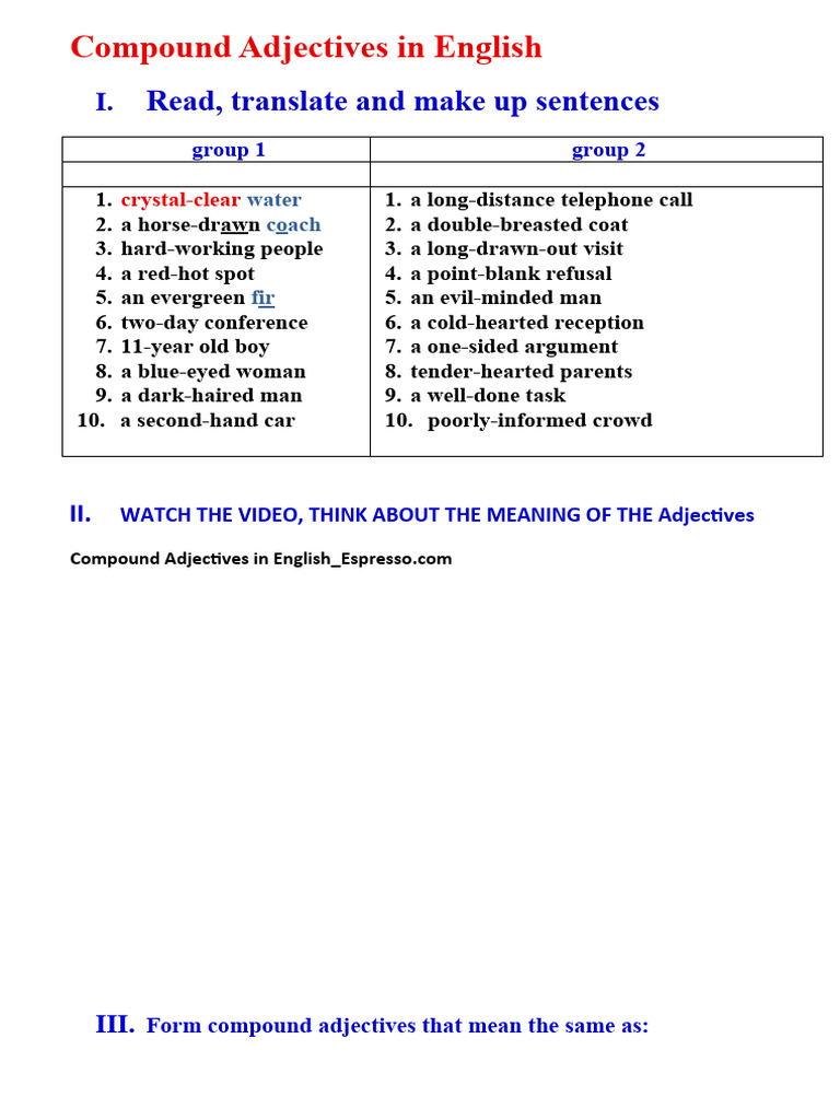 Compound Adjectives in English | PDF | Language Arts & Discipline