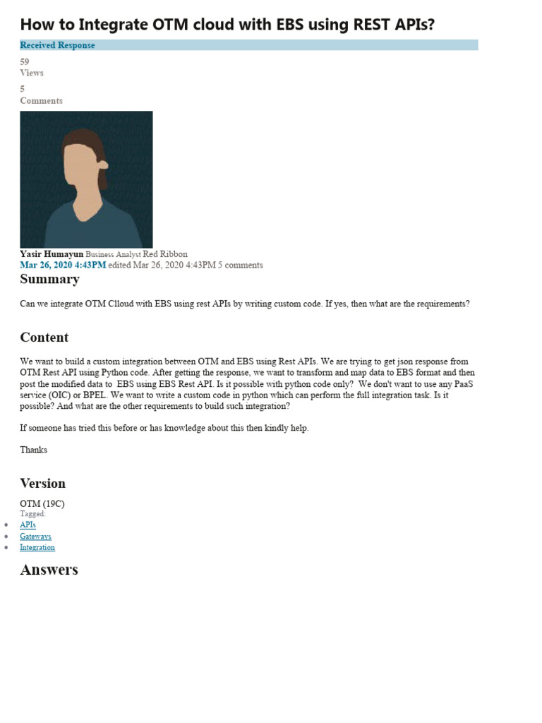 How To Integrate OTM Cloud With EBS Using REST APIs | PDF | Json ...