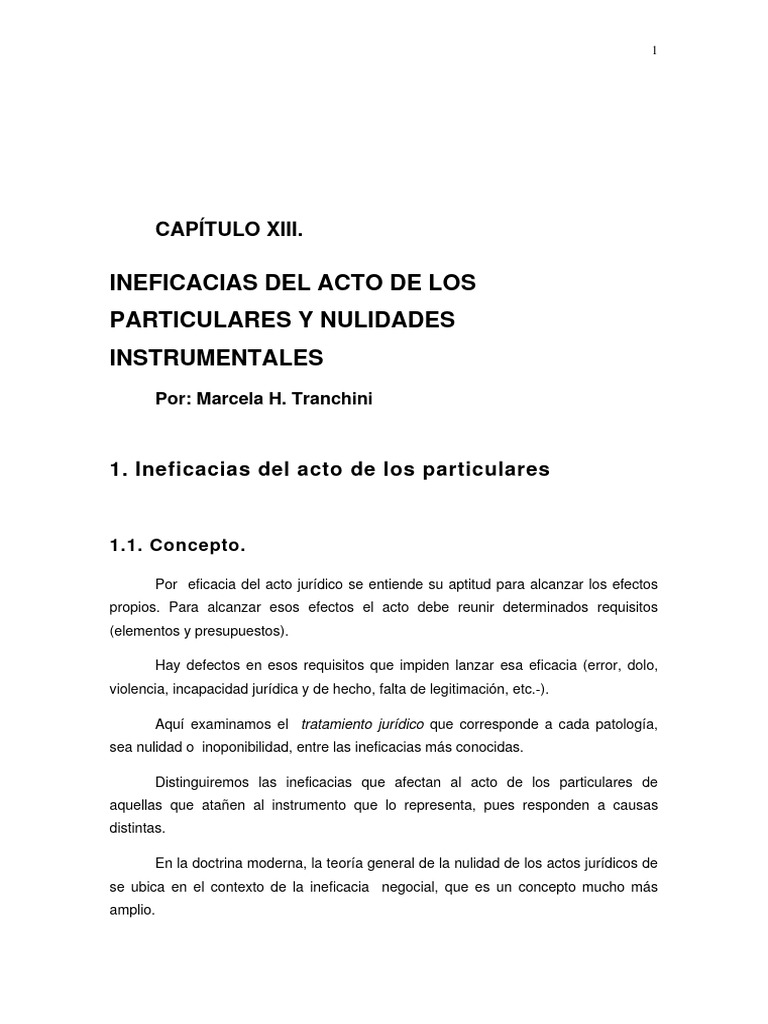 INEFICACIA DEL ACTO JURÍDICO Y NULIDAD DEL INSTRUMENTO. Tranchini | PDF | Nulo (ley) | Derecho ...
