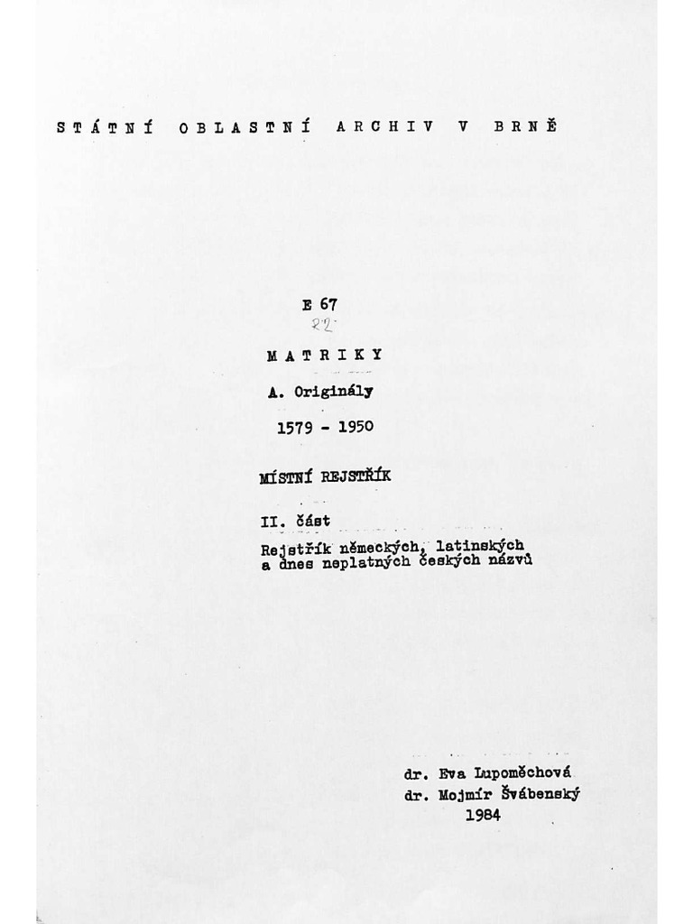 Inventar E67 Mistni Rejstrik 2 | PDF