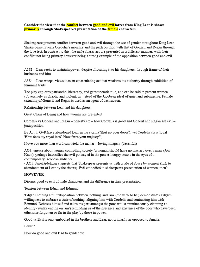 Good and Evil Forces Example | PDF | King Lear