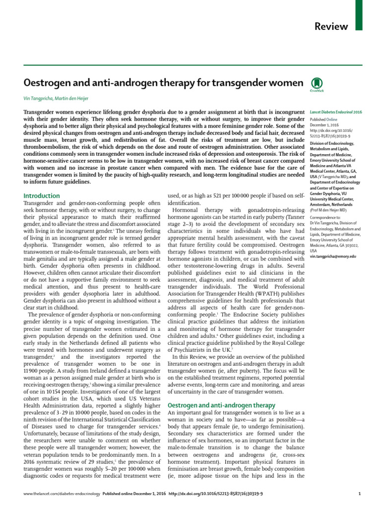 Oestrogen and Anti-Androgen Therapy For Transgender Women | PDF ...