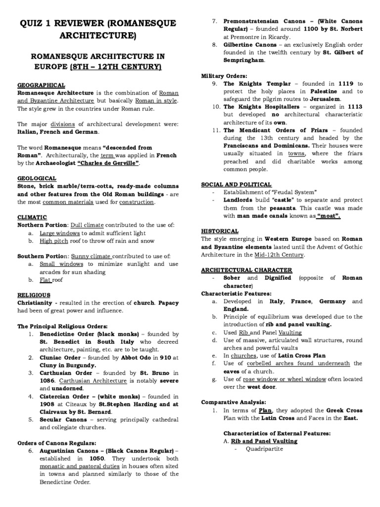 Hoa 2 Romanesque Quiz Reviewer | PDF | Vault (Architecture) | Spain