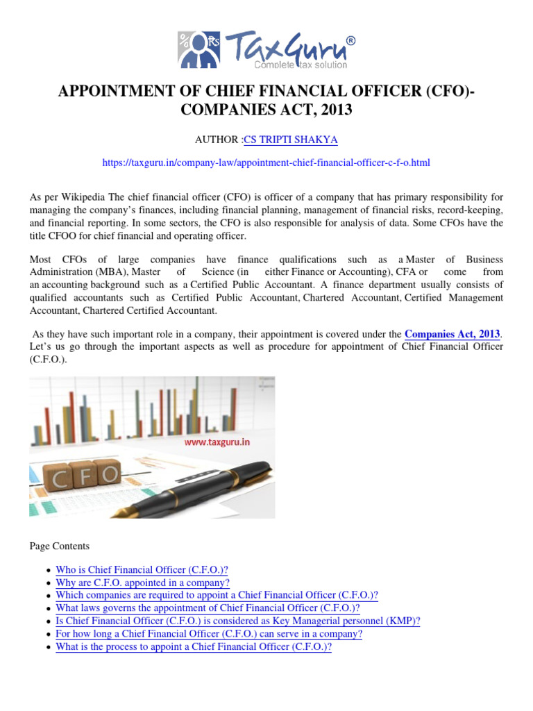 Appointment of Chief Financial Officer (CFO) - Companies Act, 2013 | PDF
