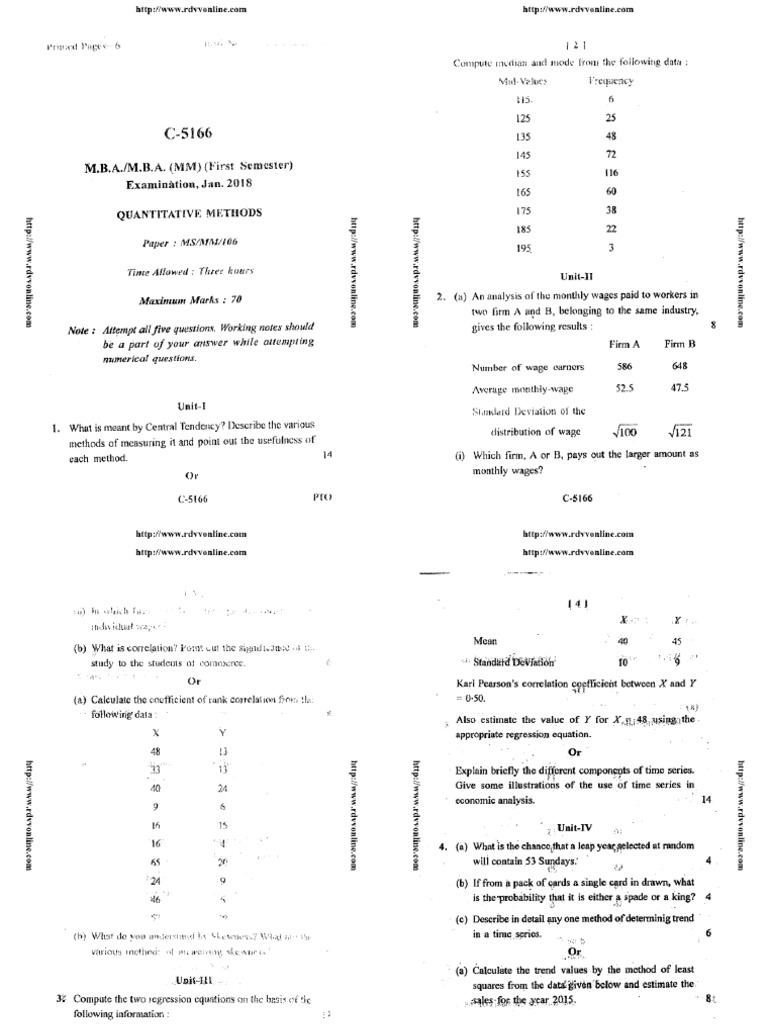 Mba 1 Sem Quantitative Method Jan 2018 | PDF