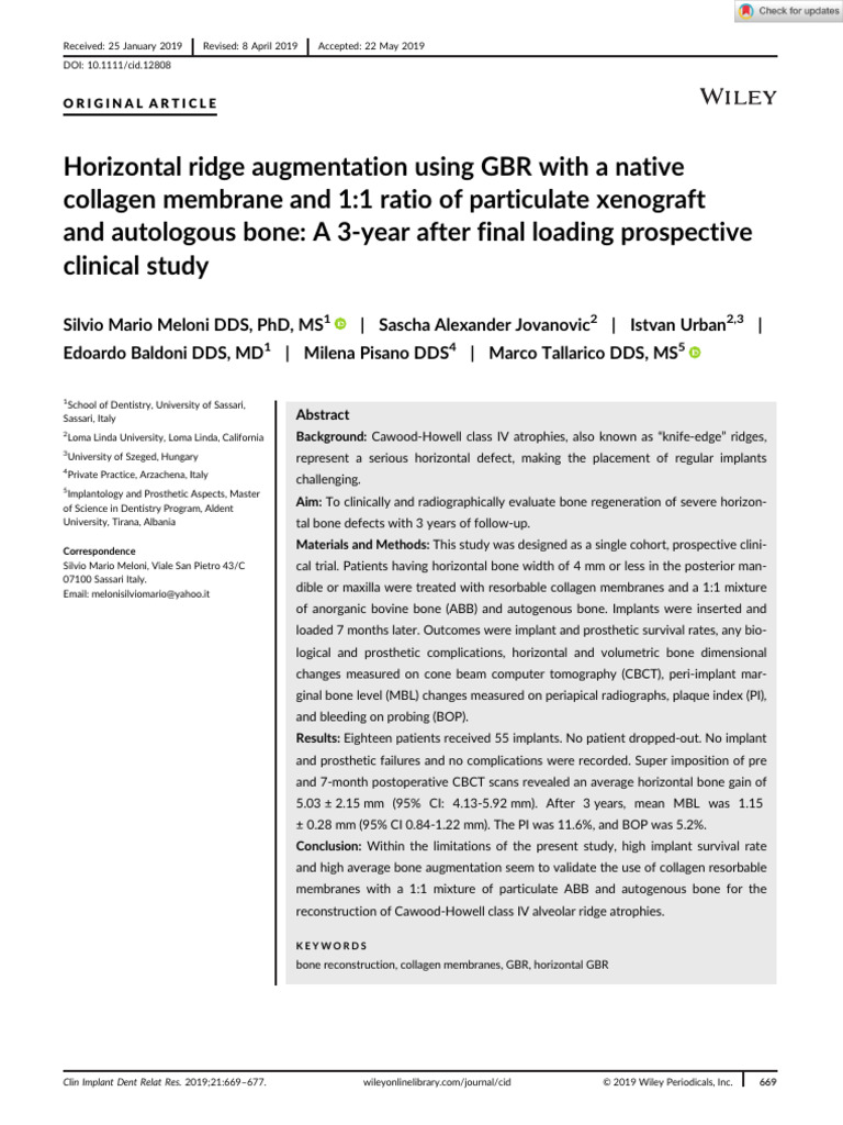 Horizontal Ridge Augmentation Using GBR With A Native Collagen Membrane ...