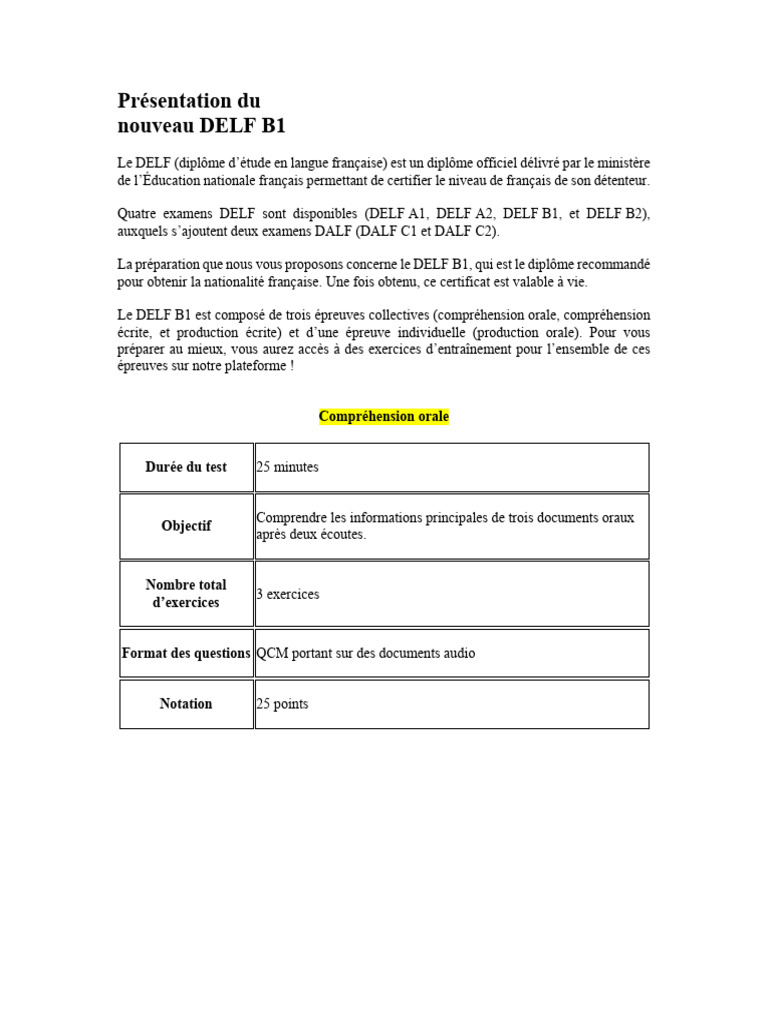 Présentation Du DELF B1 | PDF