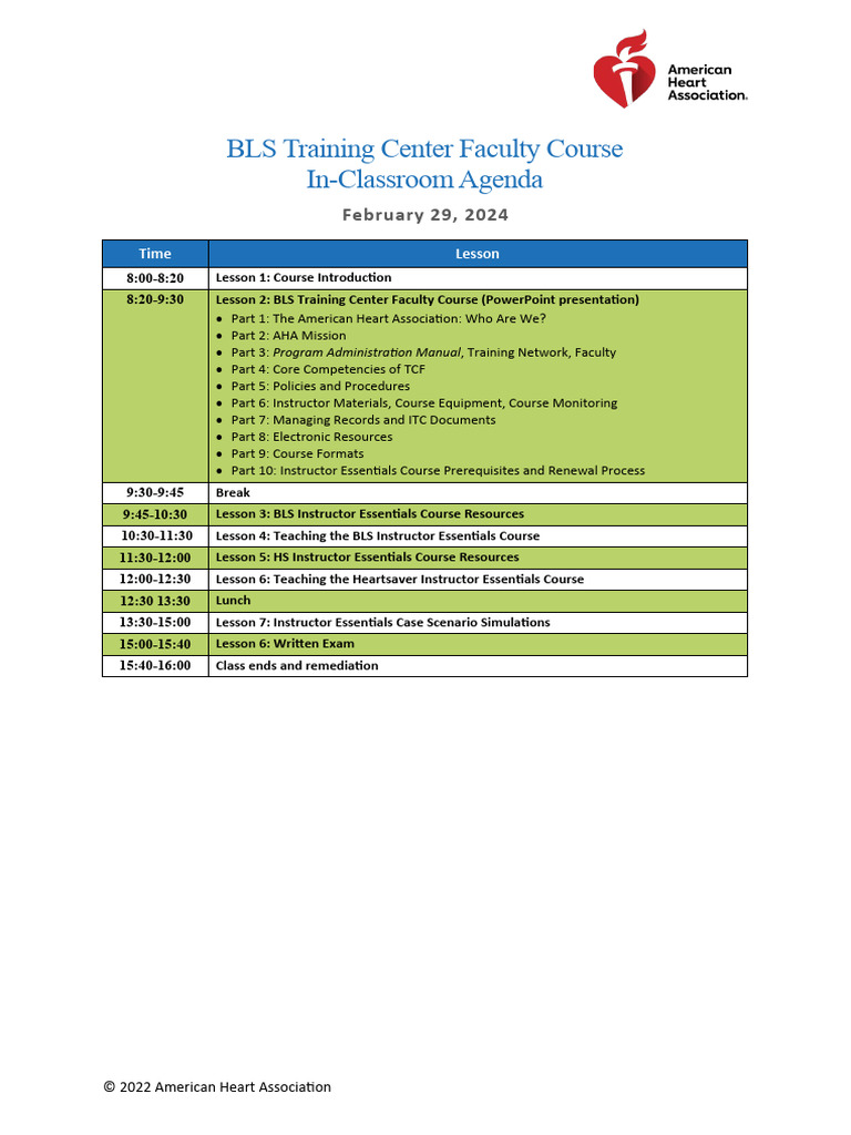 BLS Faculty Training Agenda | PDF