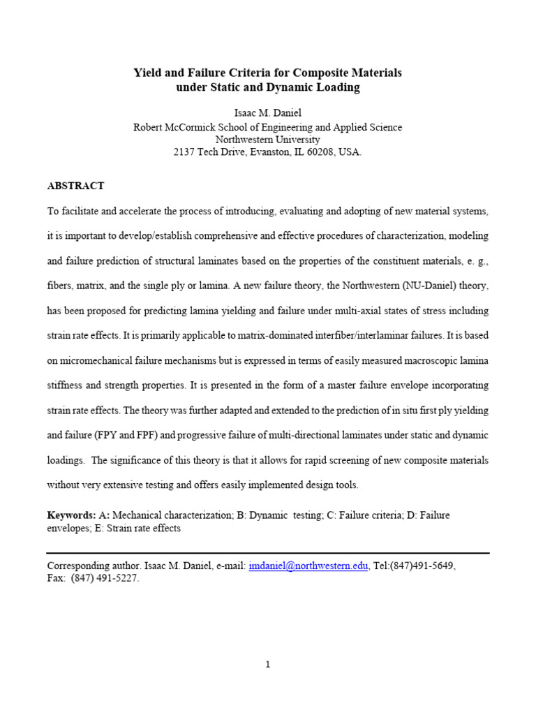 Yield and Failure Criteria For Composite Materials Under Static and ...