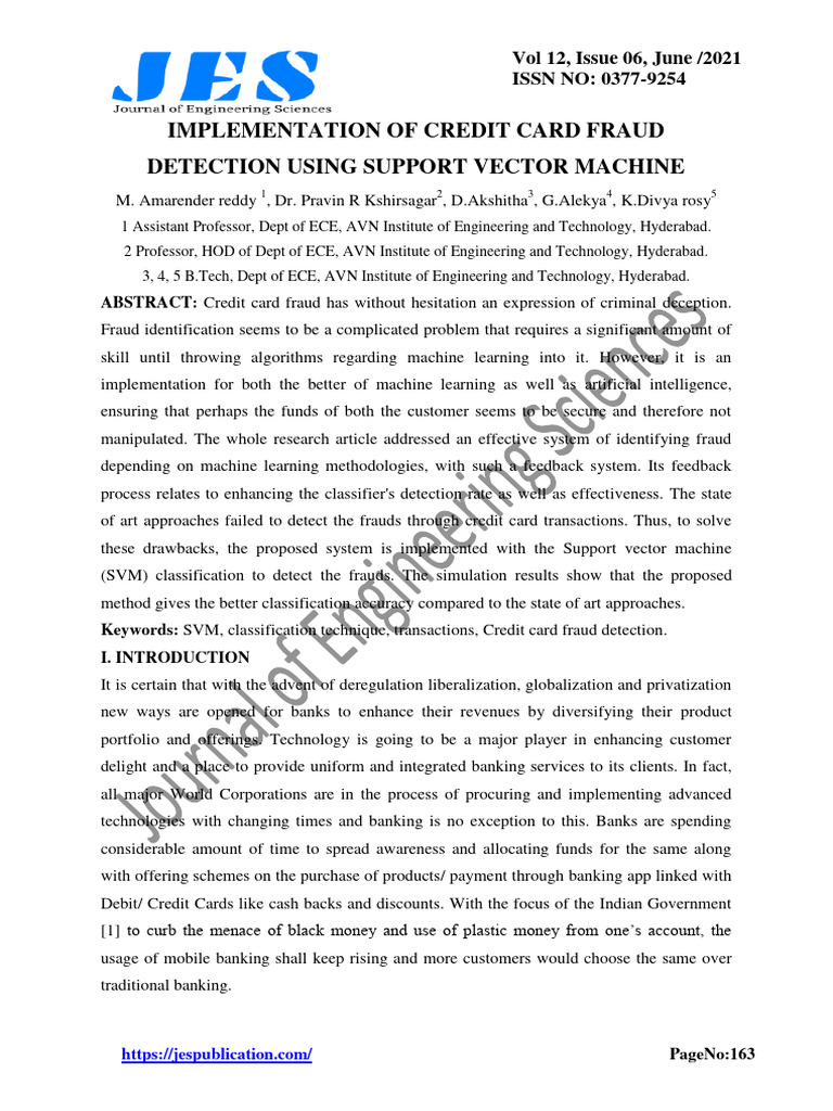 Implementation of Credit Card Fraud Detection Using Support Vector Machine | PDF | Support ...