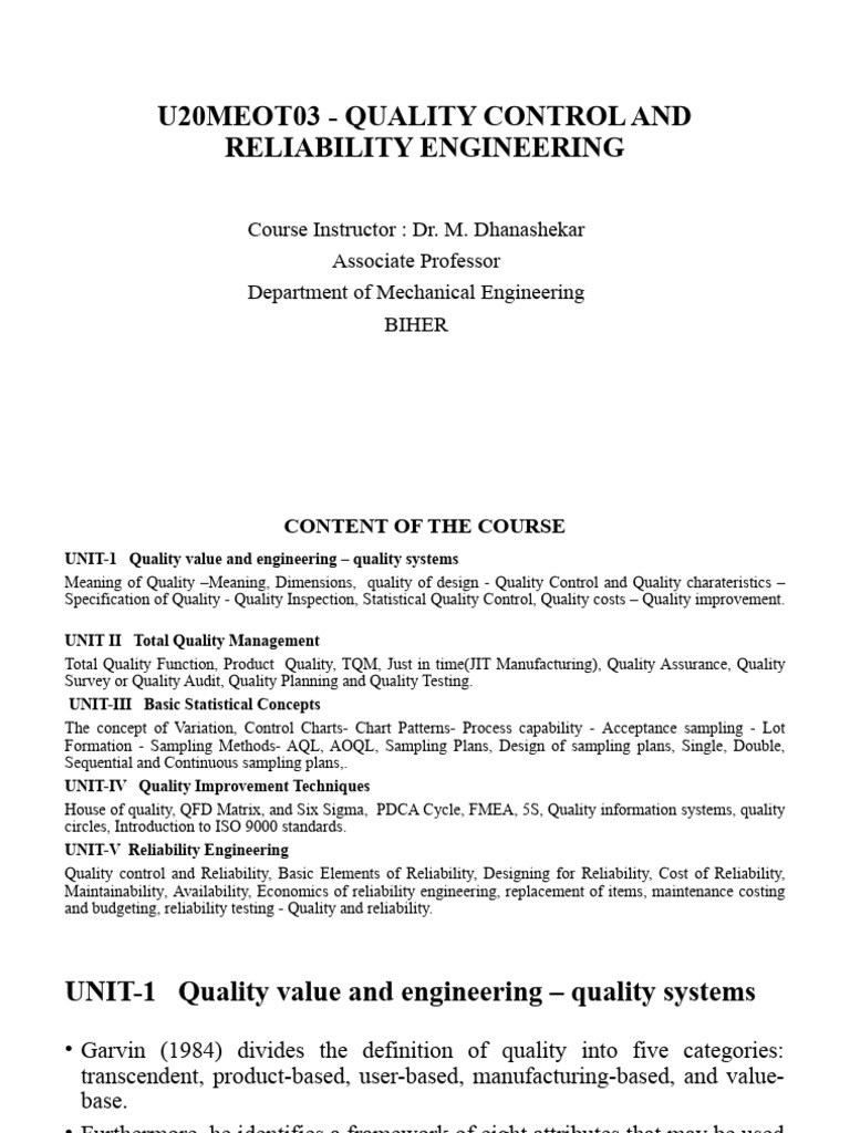 U20meot03 - Quality Control and Reliability Engineering | PDF | Quality ...