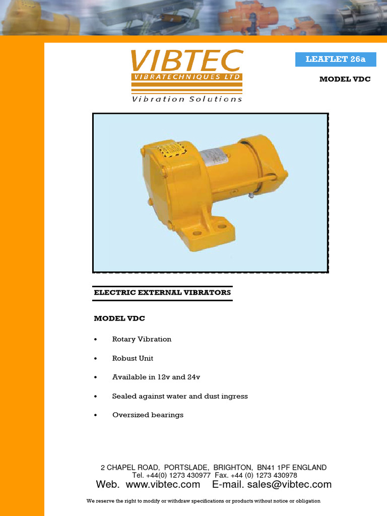 Vibtec External Vibrators Type VDC 12 24 Volt | PDF | Manufactured Goods