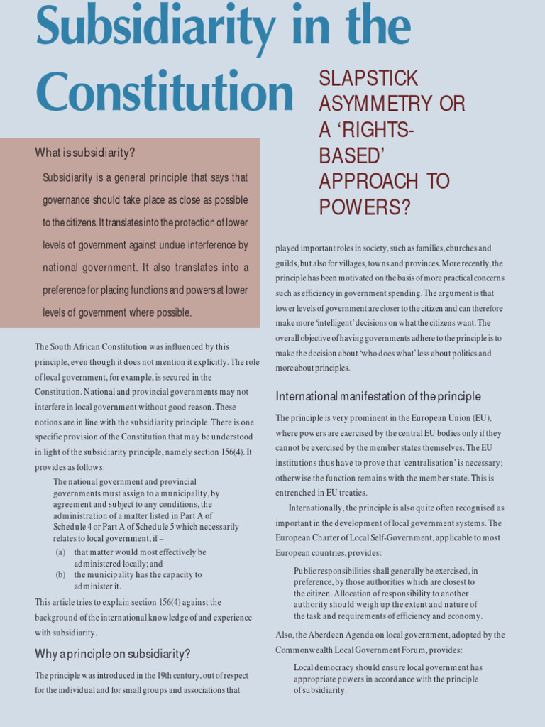 Subsidiarity in South African Governance | PDF | European Union ...